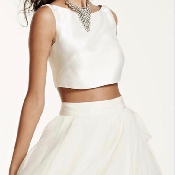 David's Bridal | Dresses | Twopiece Mikado Crop Top Ivory Ball Gown ...